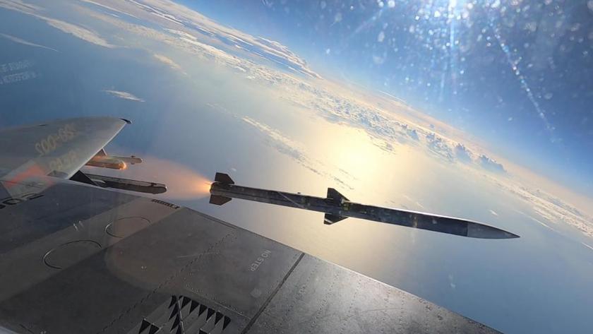 Two F-15EX Eagle II fighters launched AIM-120 AMRAAM and AIM-9X ...