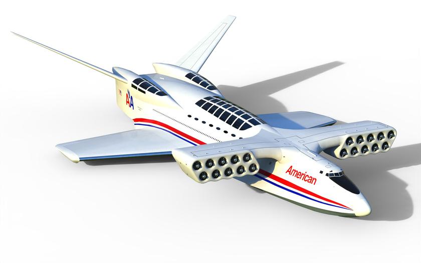 The Aerocon Wingship, a flying ship with 20 rocket engines and a range ...