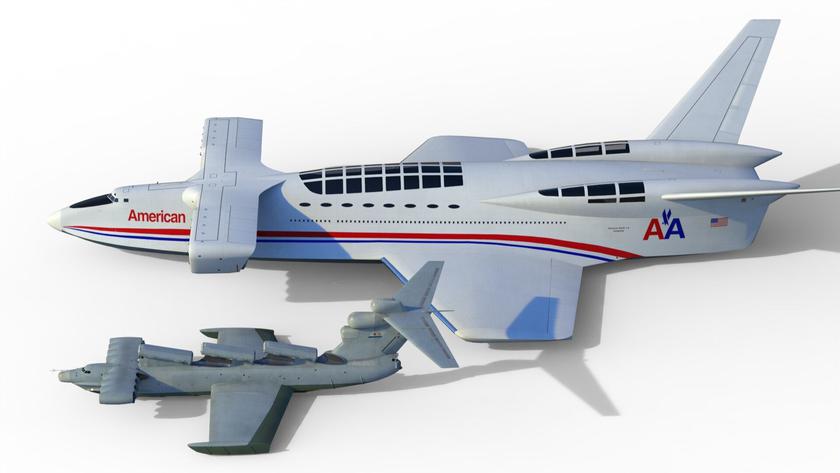 The Aerocon Wingship, a flying ship with 20 rocket engines and a range ...