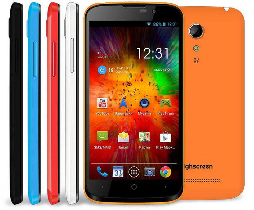 Смартфон Highscreen Omega Prime Mini с пятью разноцветными задними ...