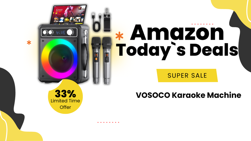 VOSOCO Karaoke Machine with 33% Amazon Discount – 15W Bluetooth Speaker, Dual Wireless Mics, LED ...